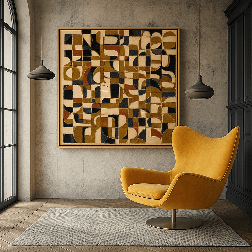 Canvas Print : Retro Geometric Gridlock – Mid-Century Modern Wall Art Print | Chiara Rossetti